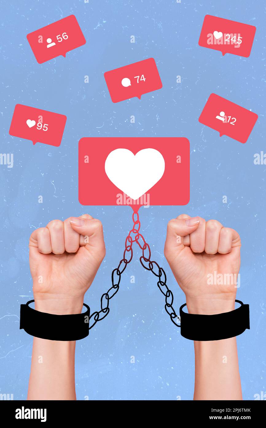 Creative magazine trendy collage of human social network obsession ...