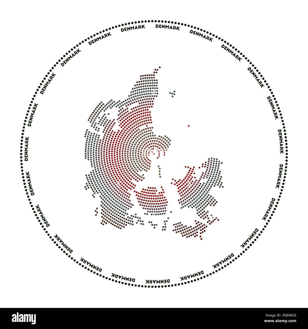 Denmark round logo. Digital style shape of Denmark in dotted circle ...