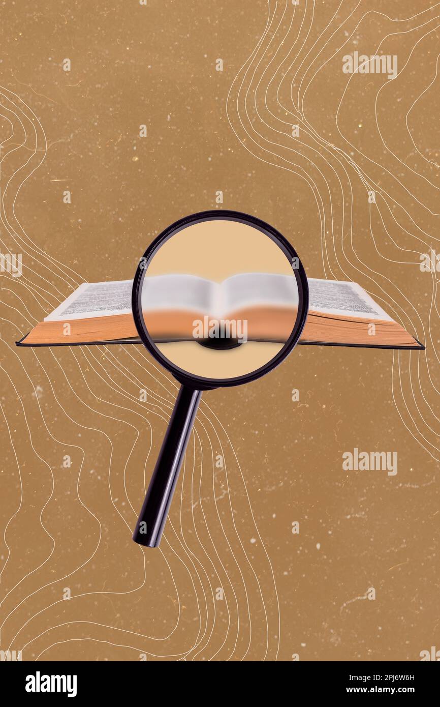 Creative banner poster collage of magnifying glass school student ...