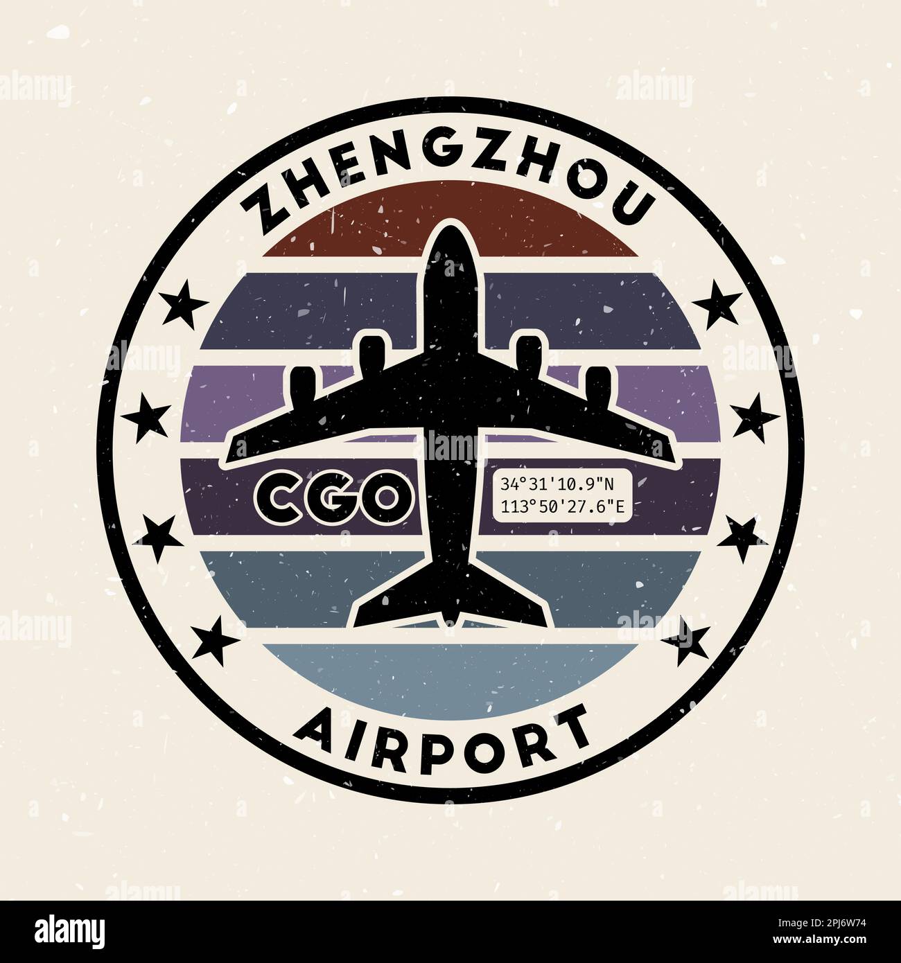 Zhengzhou airport insignia. Round badge with vintage stripes, airplane ...