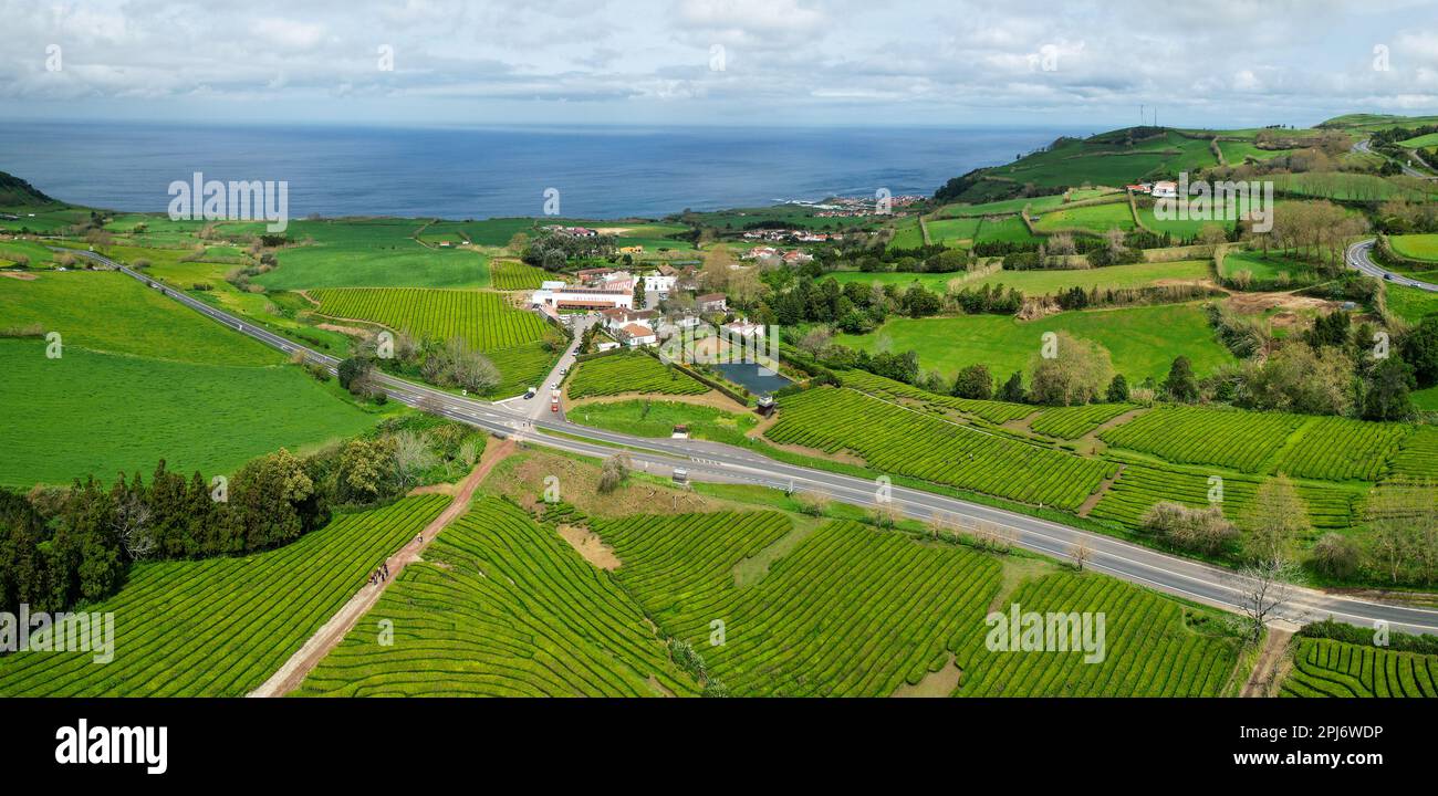 March 31st, 2023, Maia, Portugal - Aerial view of Gorreana, the oldest ...