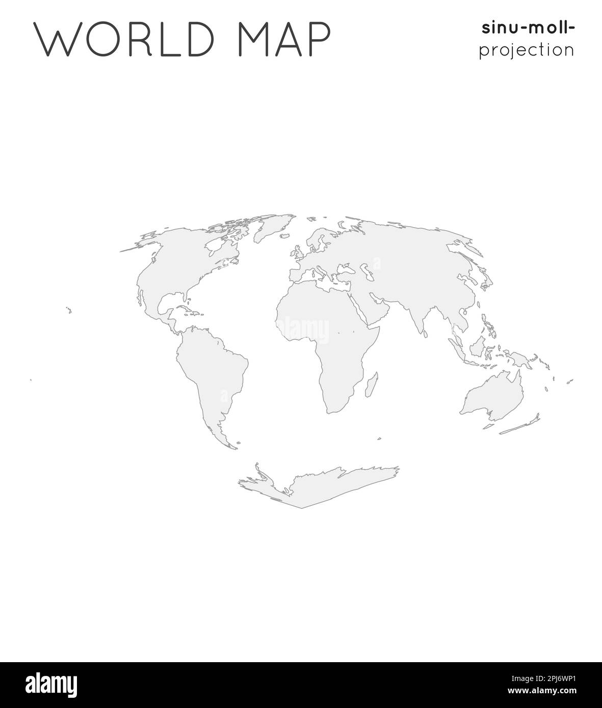 World Map Globe In Sinu Mollweide Projection Plain Style Outline Vector Illustration Stock