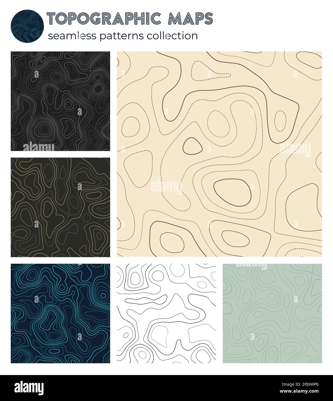 Topographic maps. Attractive isoline patterns, seamless design ...