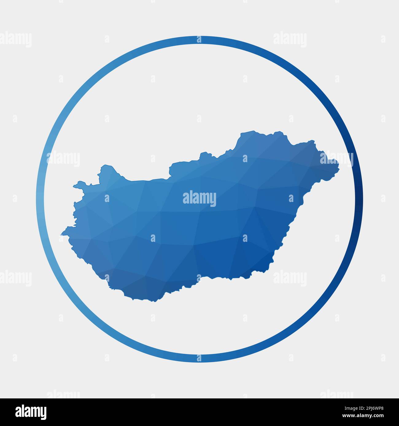 Hungary icon. Polygonal map of the country in gradient ring. Round low ...