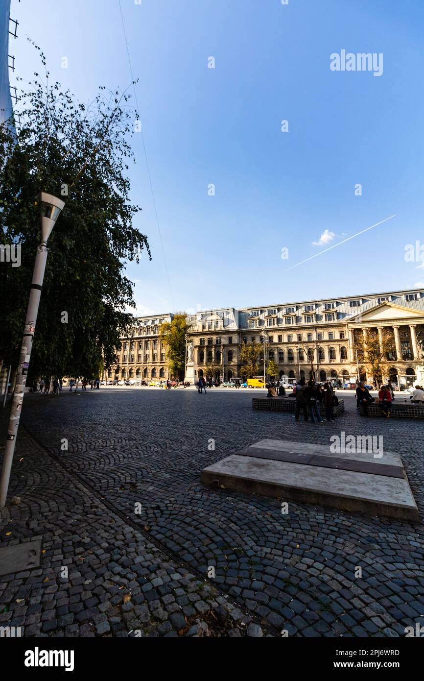 Bucharest University from the University square in Bucharest, Romania ...