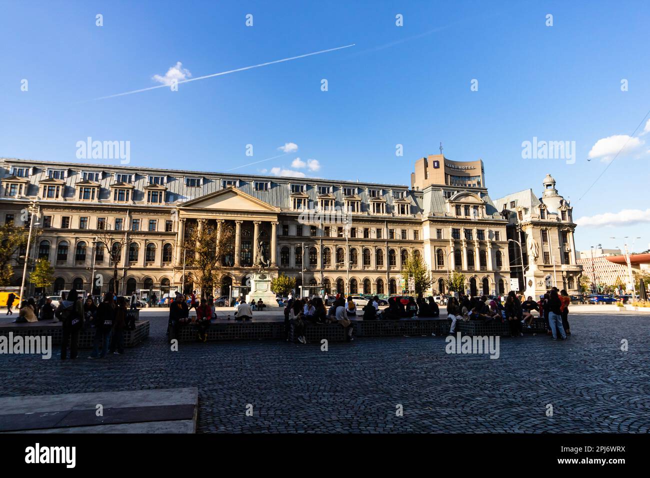 Bucharest University from the University square in Bucharest, Romania ...