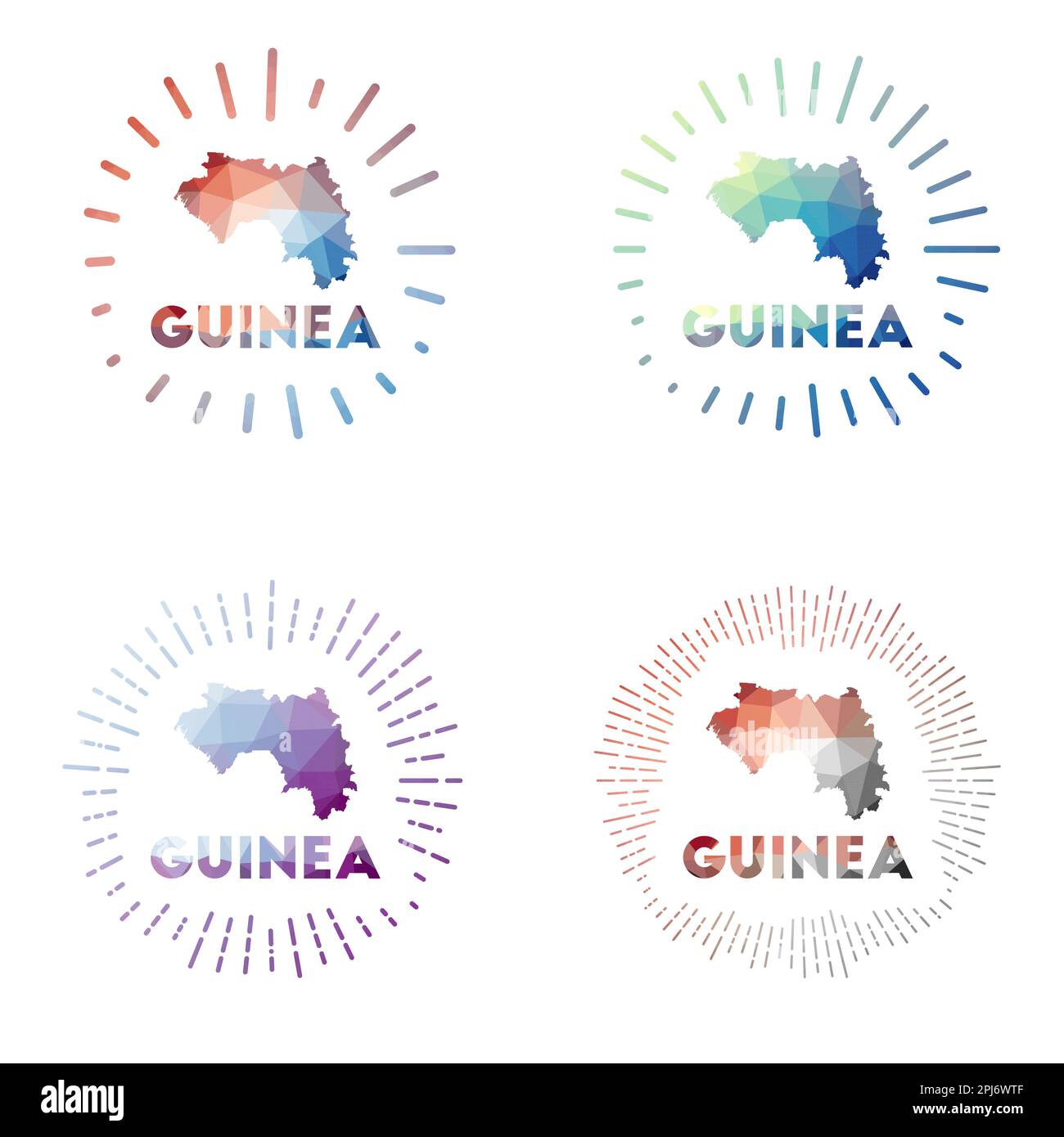 Guinea low poly sunburst set. Logo of country in geometric polygonal ...
