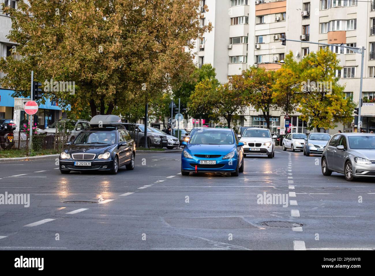 Car traffic at rush hour, car pollution, traffic jam in Bucharest ...