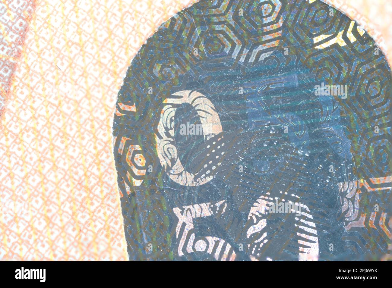 detailed close up of fifty euro banknote security print as anti ...