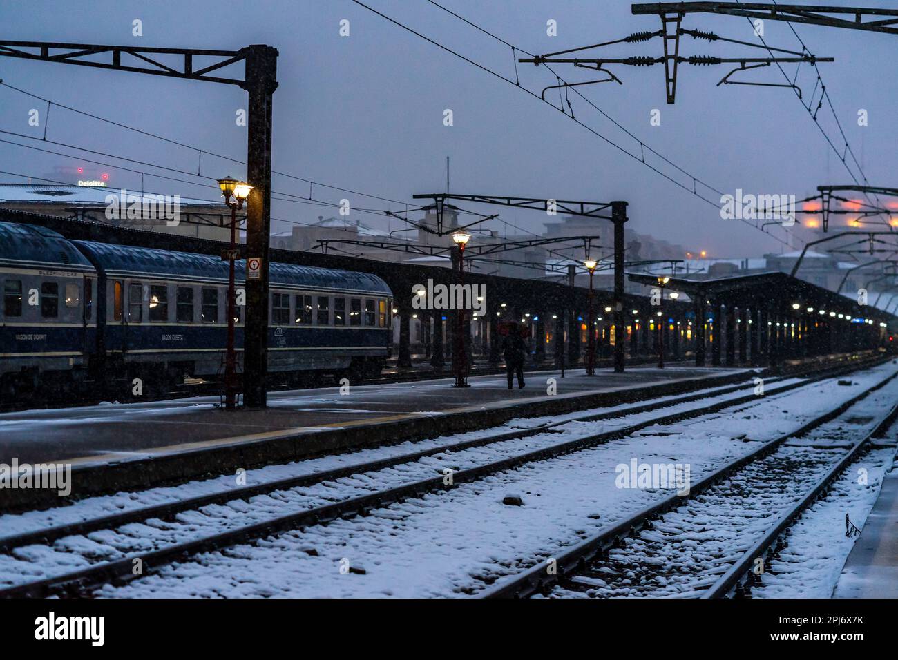 Northern Railway Station (Gara de Nord) during a cold and snowy day in ...