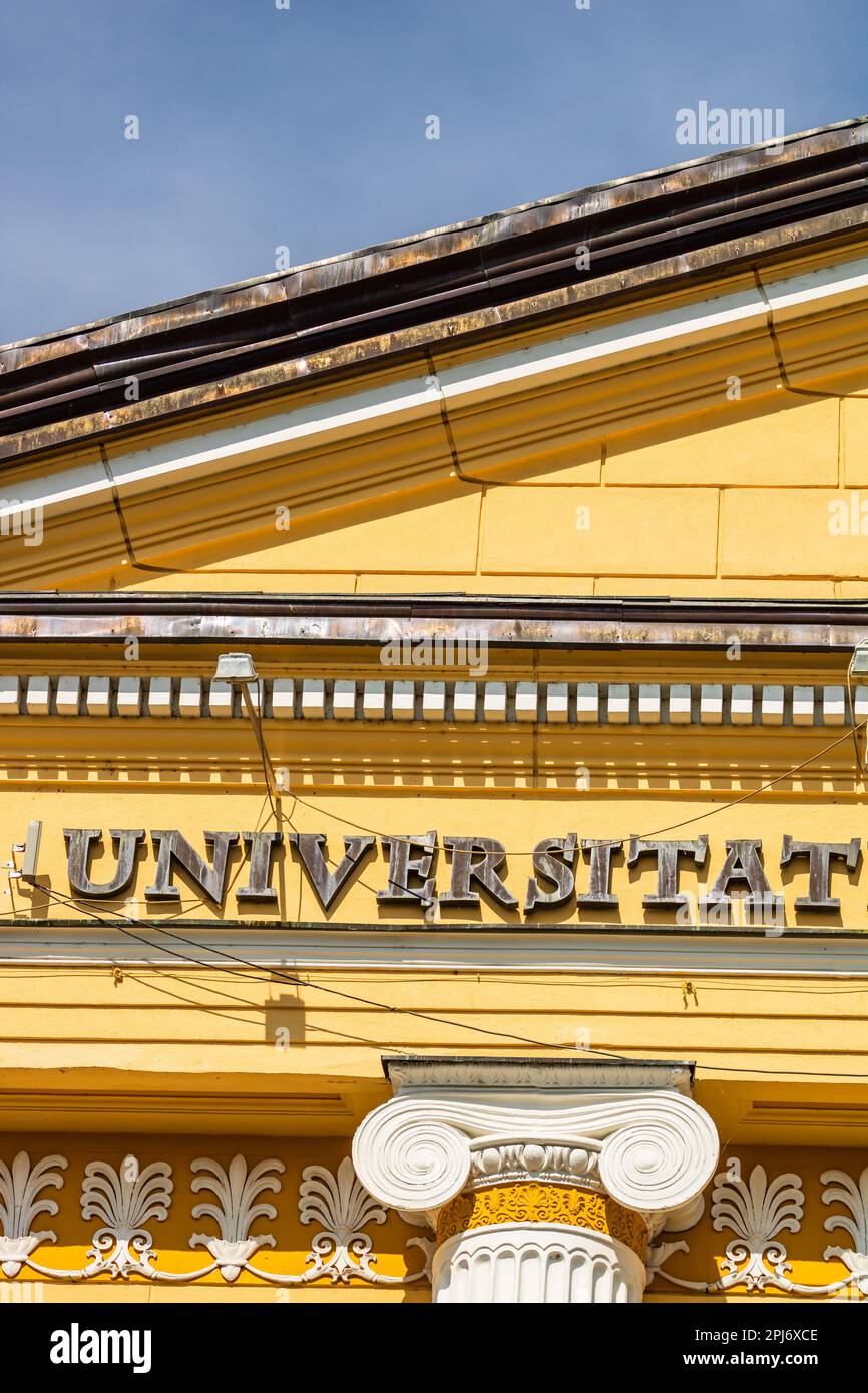 Architectural details, facade of the building of the 1 Decembrie 1918 ...