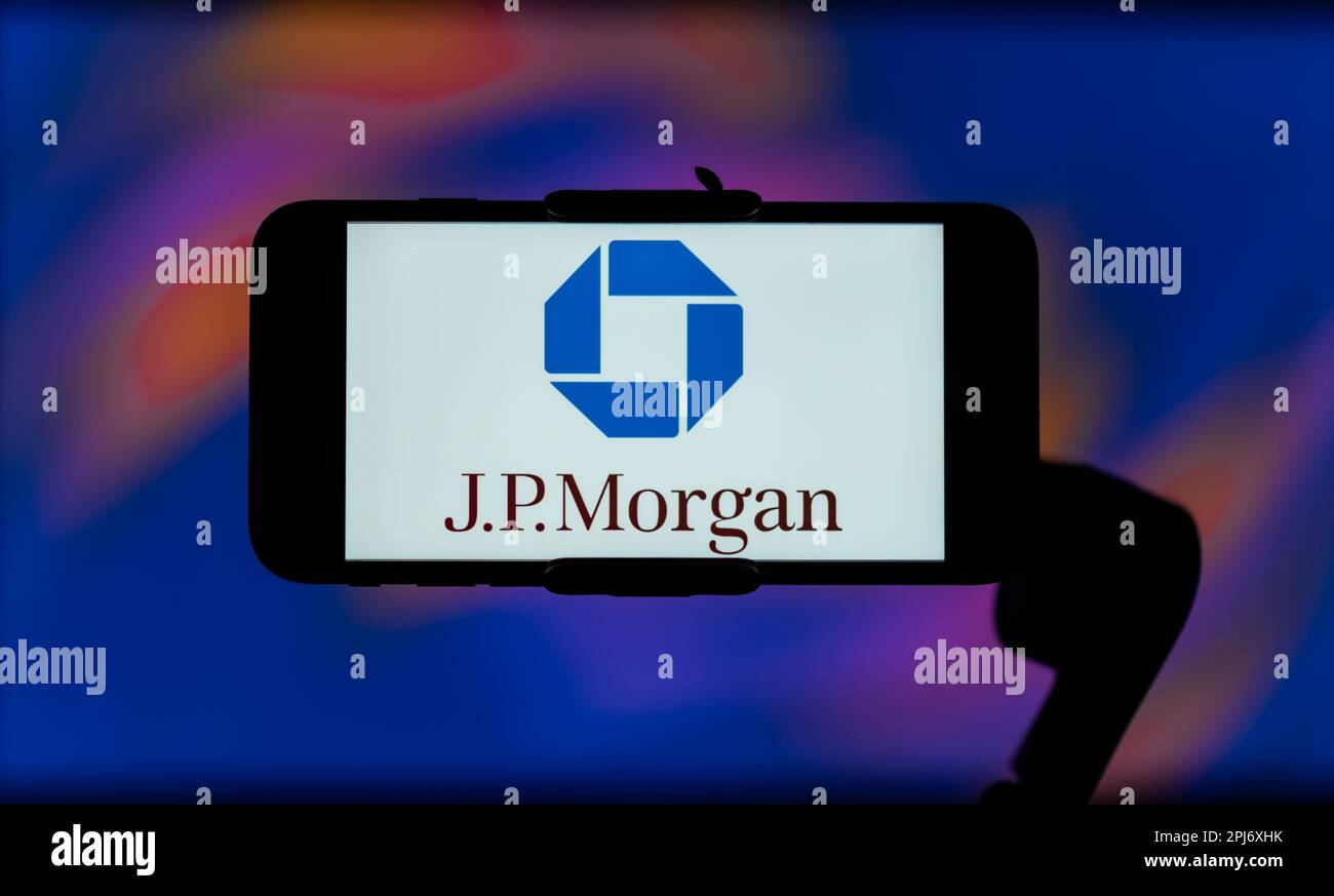 In this photo illustration, the JP Morgan Bank logo is seen displayed ...