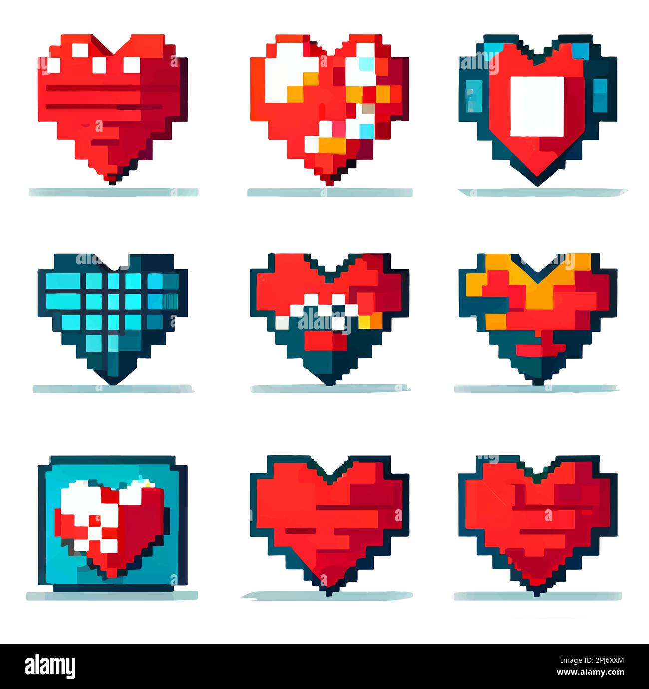 pixel set cartoon style heart love isolated on white background ...