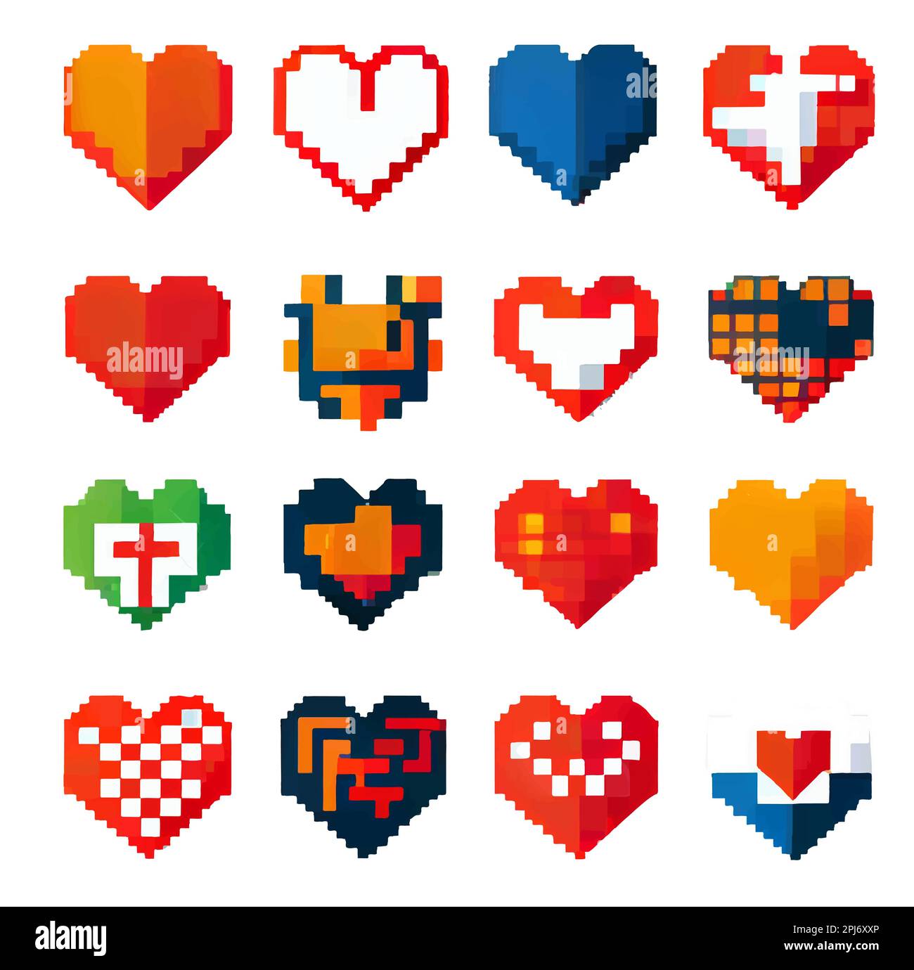pixel set cartoon style heart love isolated on white background ...