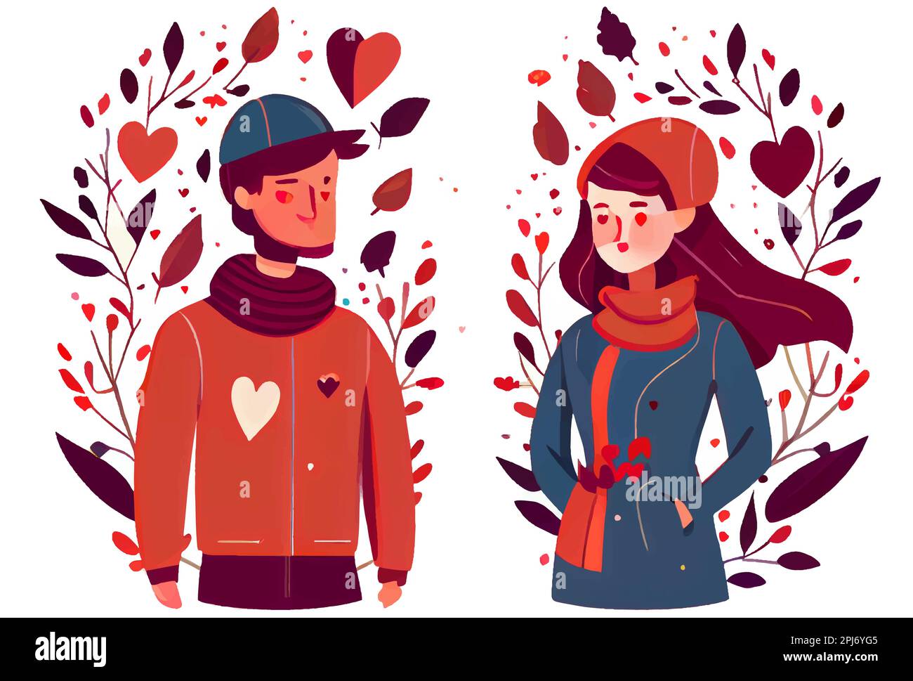 sticker cartoon style couple in love isolated on white background ...