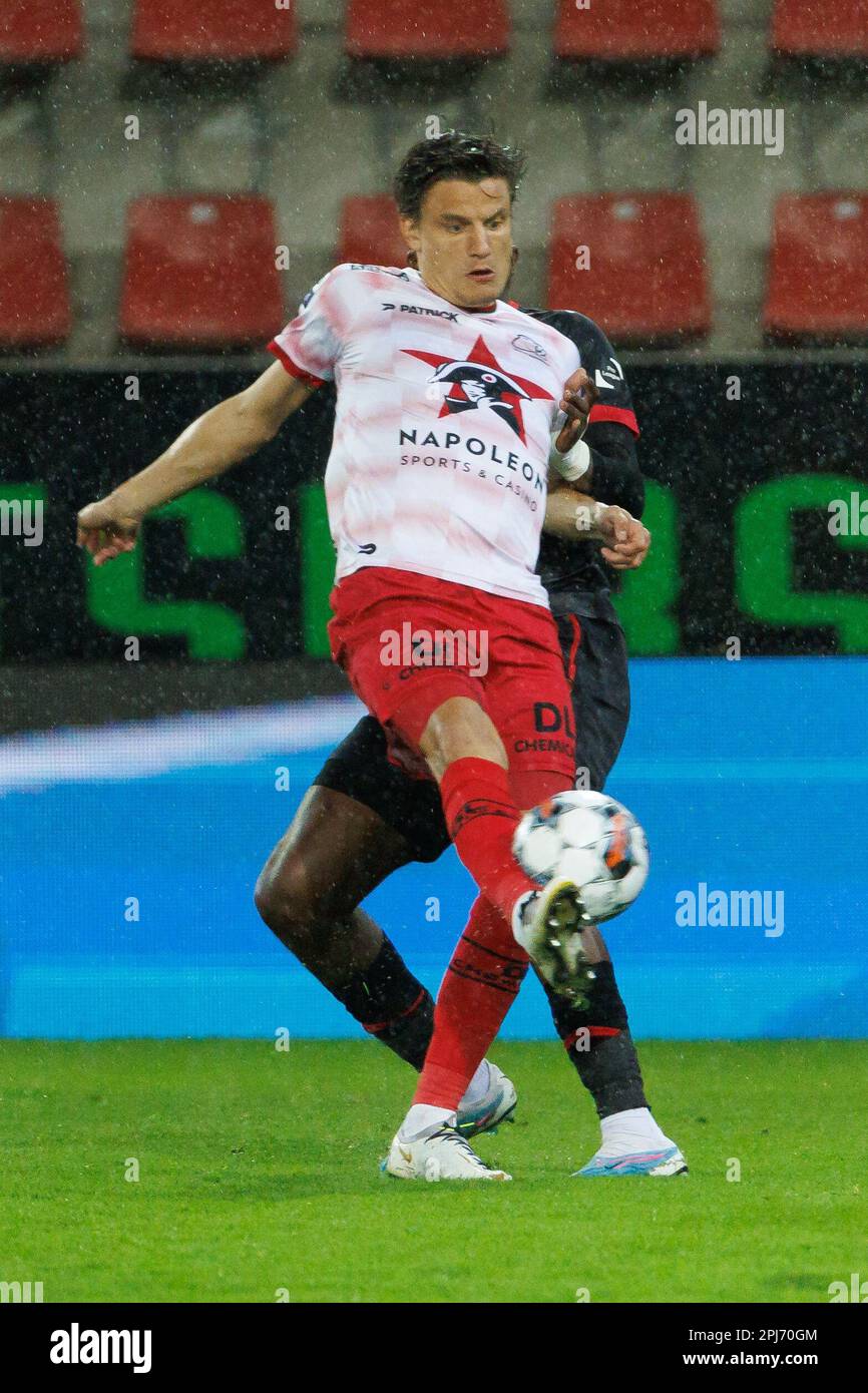 Waregem, Belgium. 31st Mar, 2023. Essevee's Jelle Vossen pictured in ...
