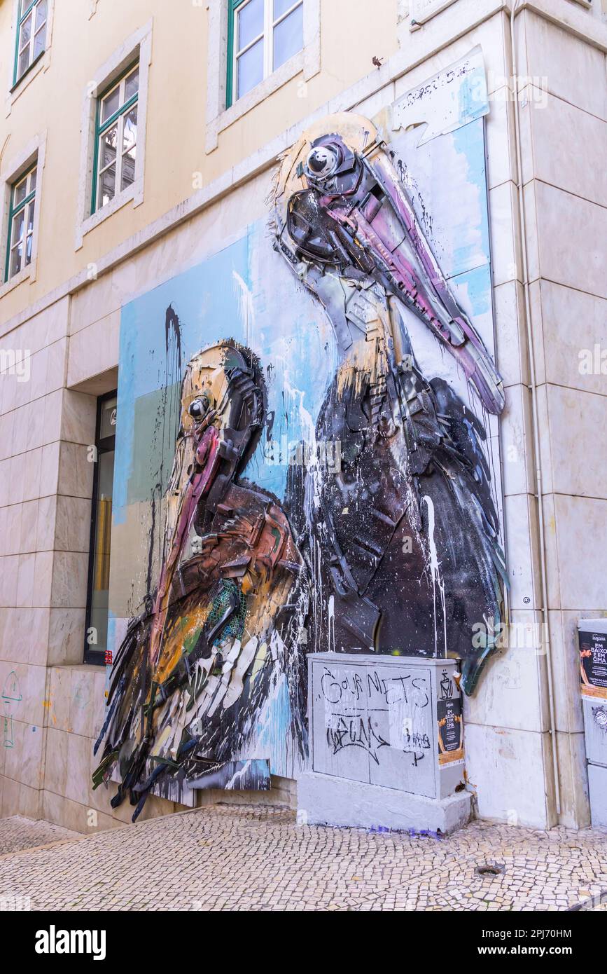 Europe, Portugal, Lisbon. April 18, 2022. Sculpture 'Pelicans', created ...