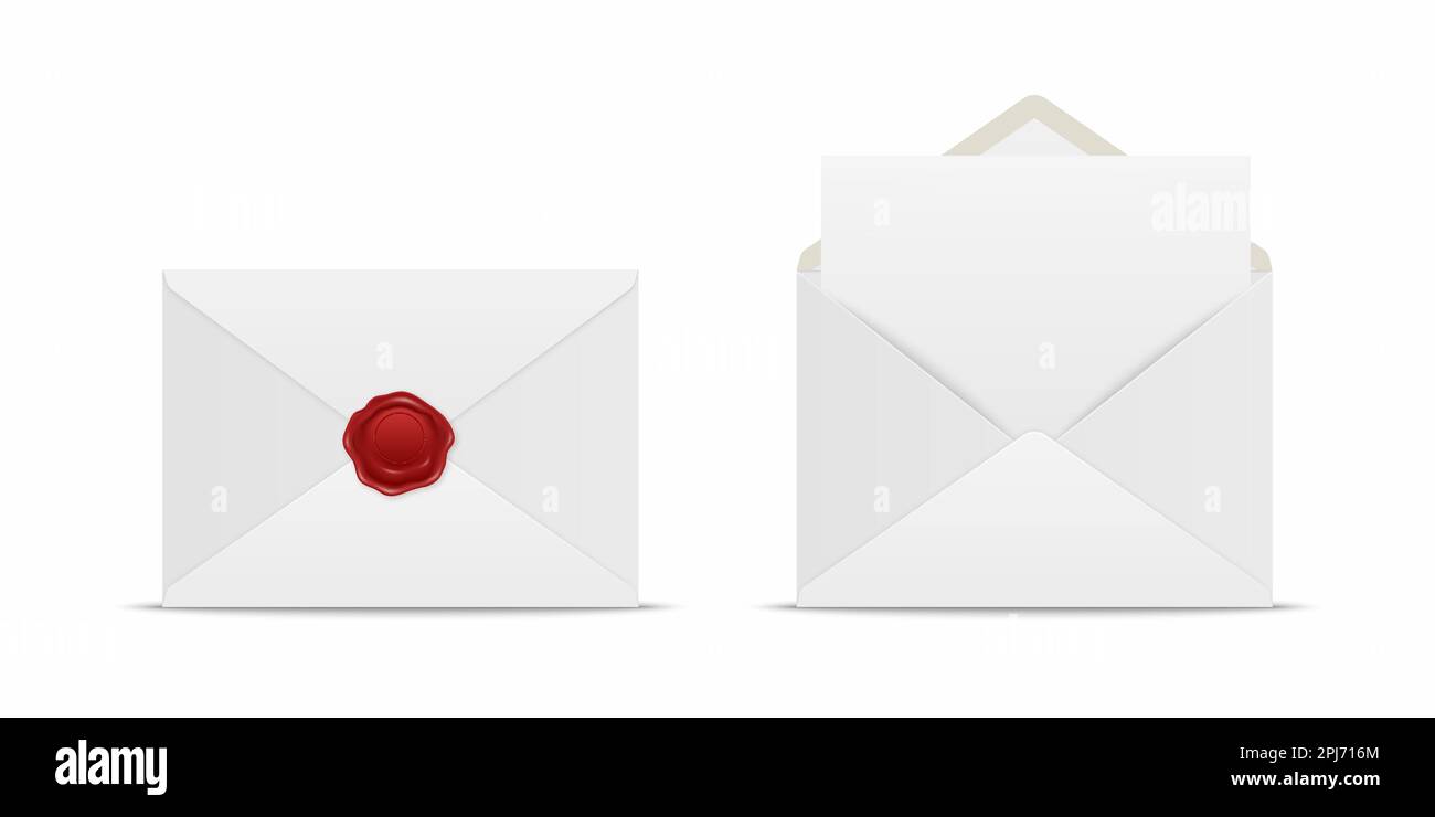 Vector Realistic White Closed Envelope with Red Wax Seal and Opened ...
