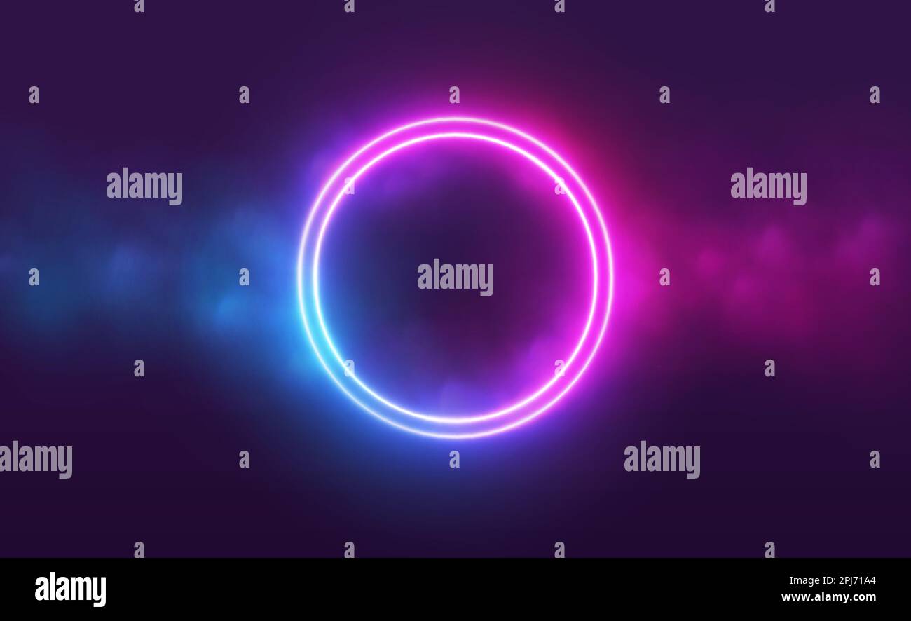 Neon circle frame with smoke cloud, glowing gradient ring with colorful ...