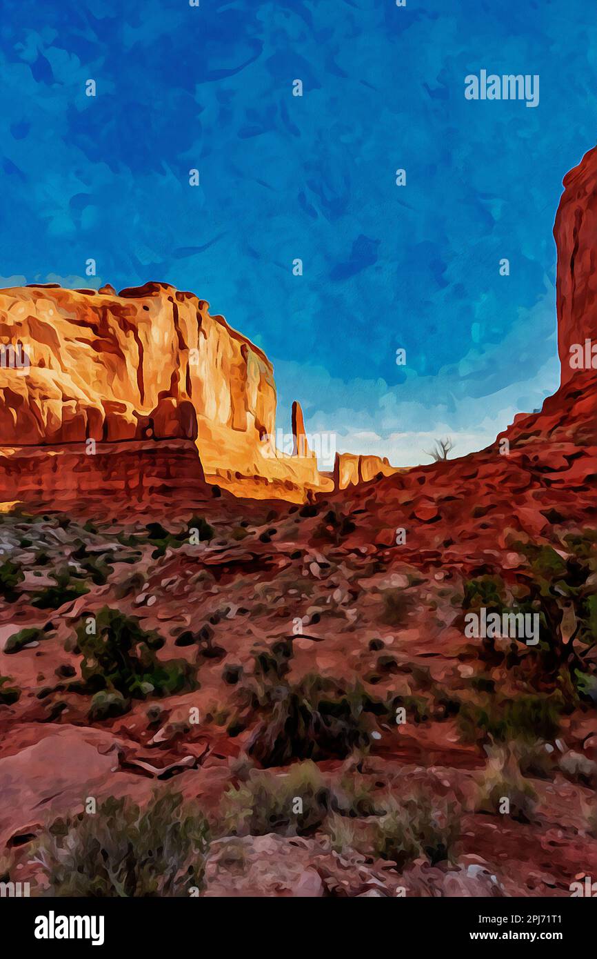 Digitally created watercolor painting of Park Avenue Trailhead view in ...