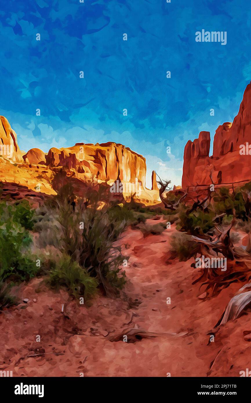Digitally created watercolor painting of Park Avenue Trailhead with ...