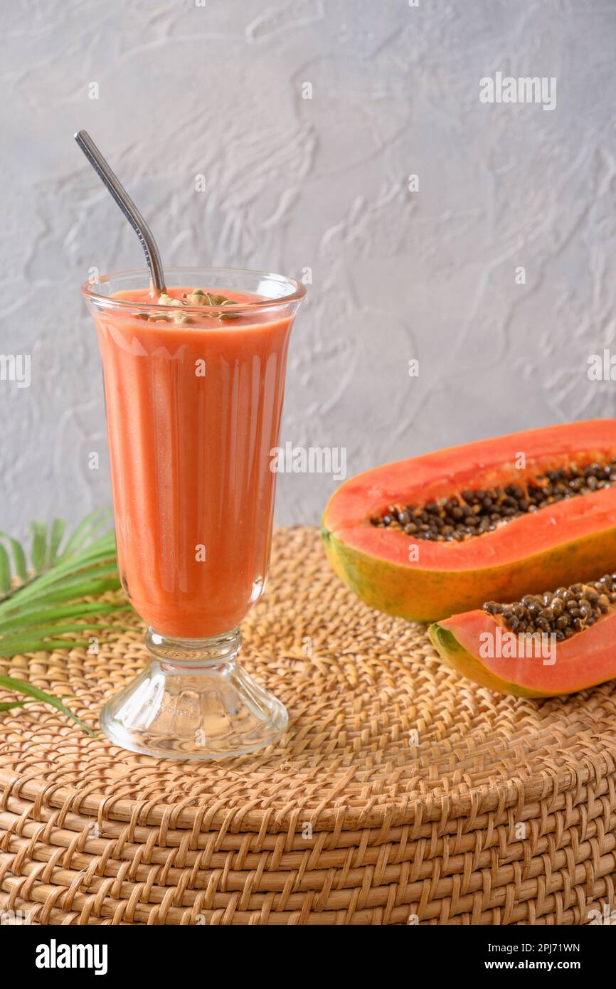 Indian papaya smoothie, lassi on gray background. Freshness cold ...