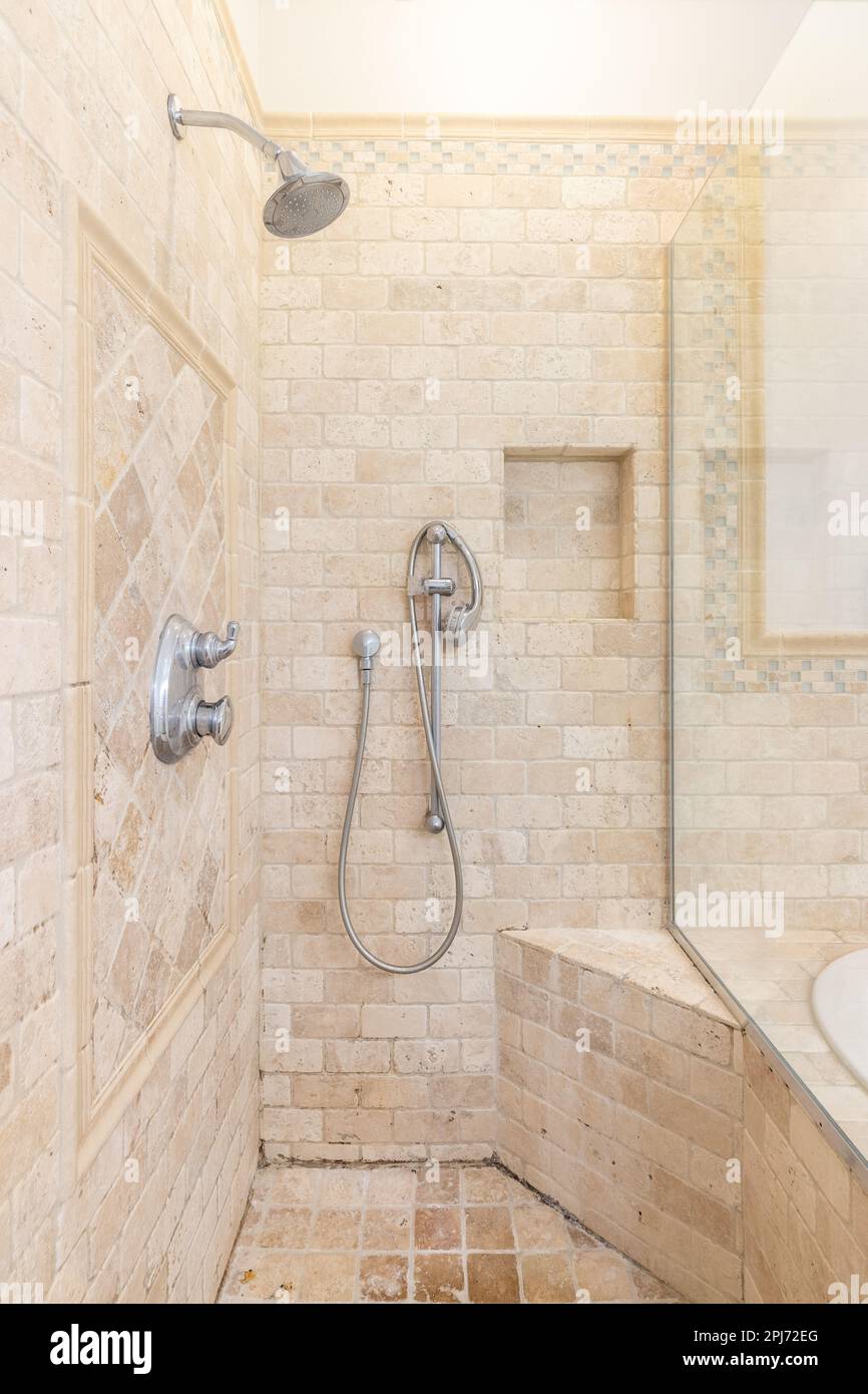 Travertine Tile Walk In Shower