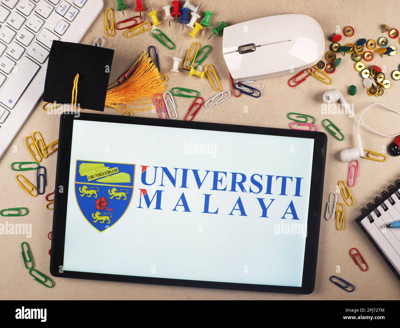 In this photo illustration, Universiti Malaya (UM) logo seen displayed ...
