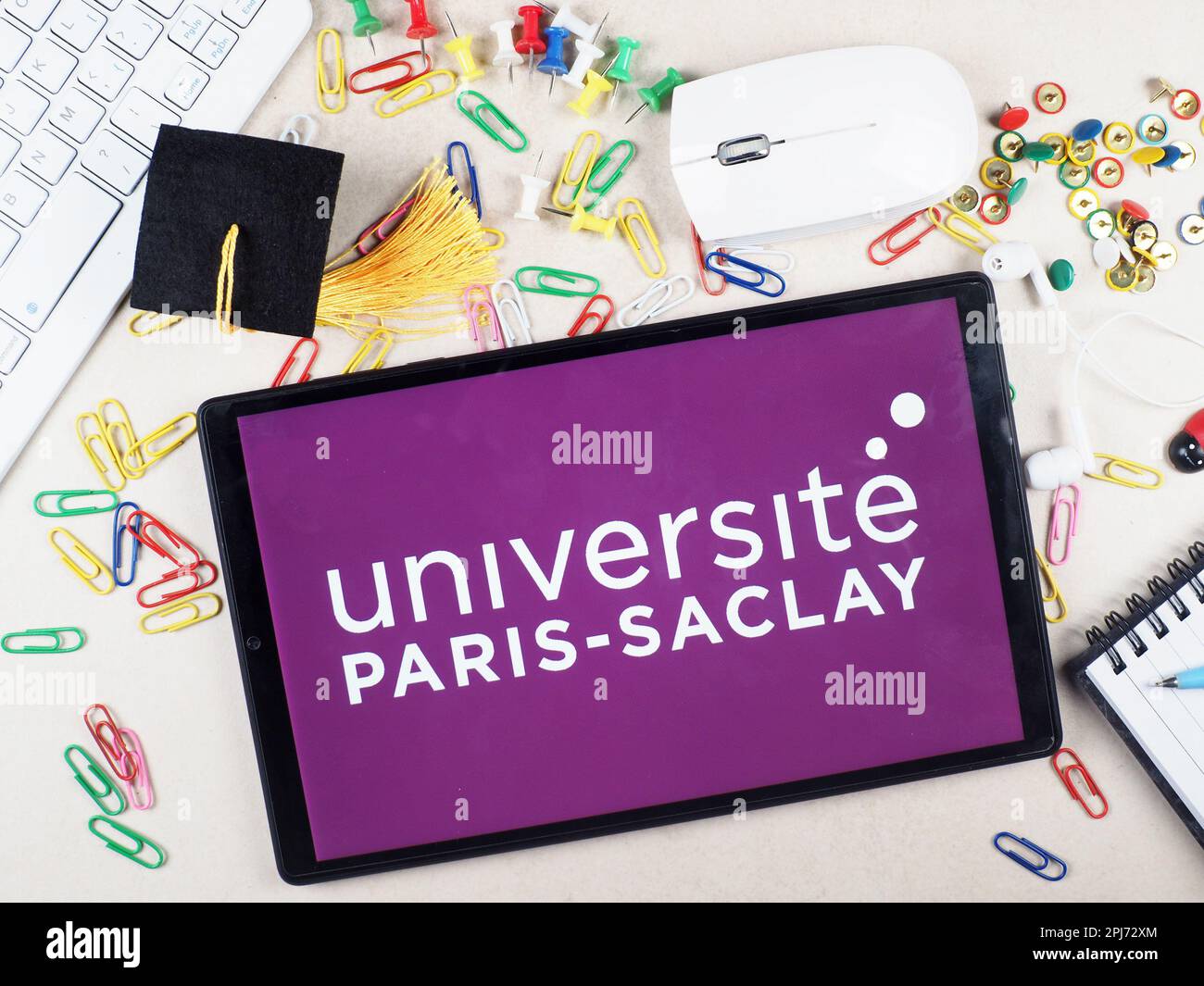 In this photo illustration, Universit Paris-Saclay logo seen displayed ...