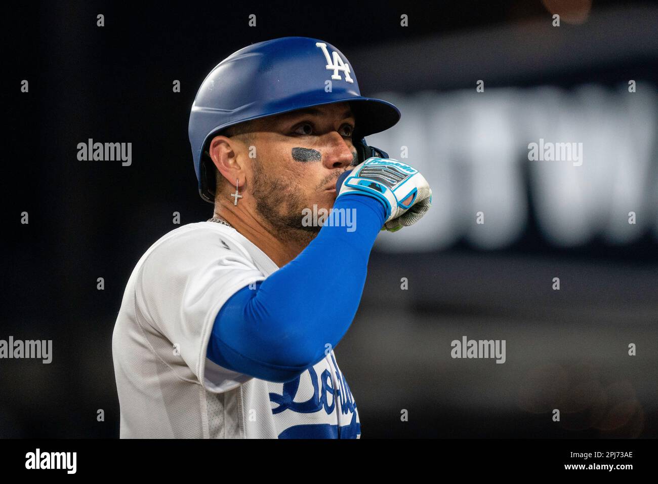 Los Angeles Dodgers shortstop Miguel Rojas (11) celebrates a hit during ...