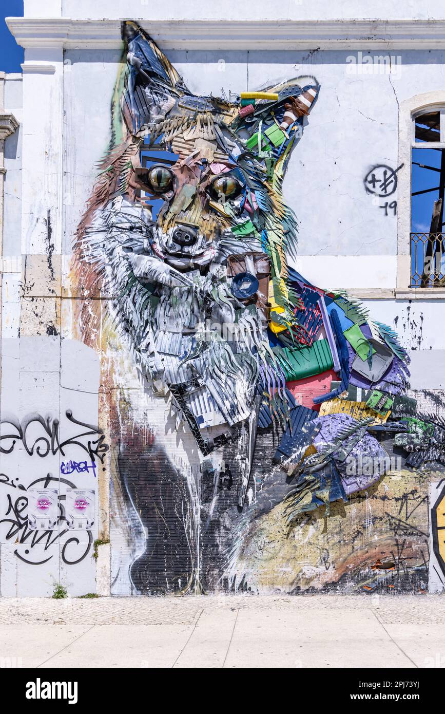 Europe, Portugal, Lisbon. April 19, 2022. Sculpture 'Half Fox', created ...