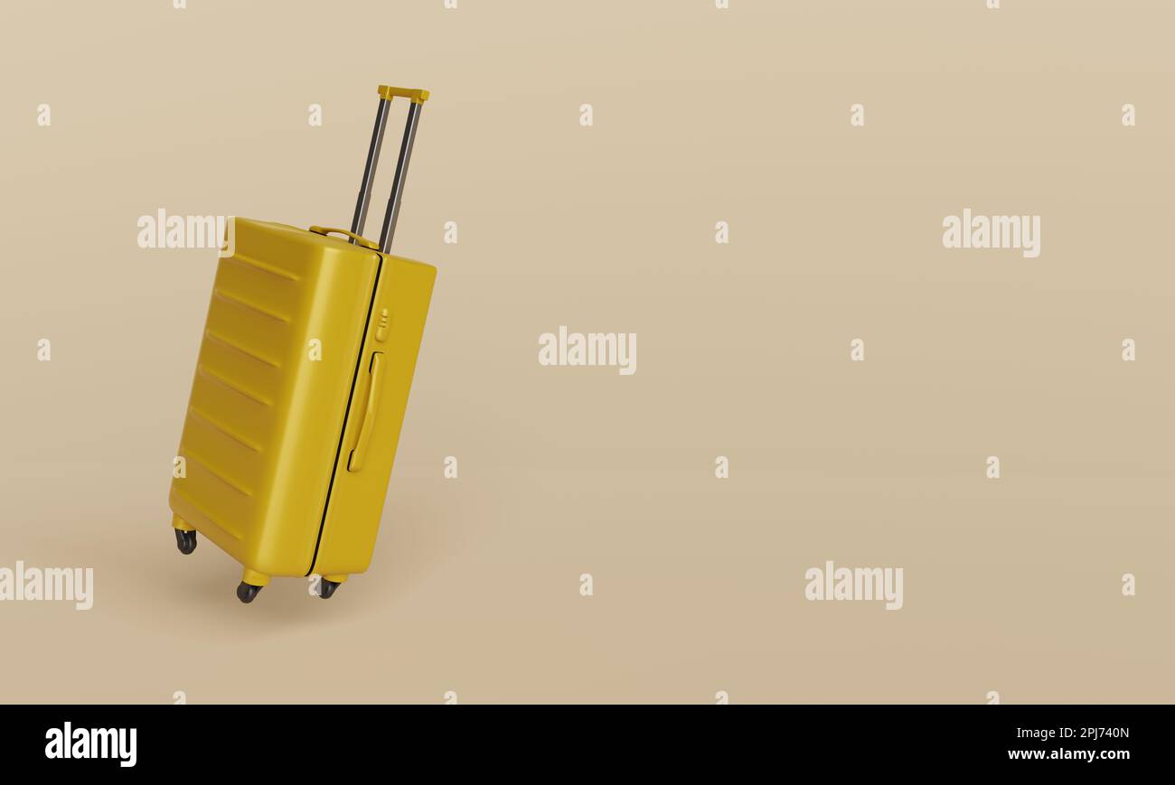 Yellow flying suitcase with on pastel beige background. Travel concept ...