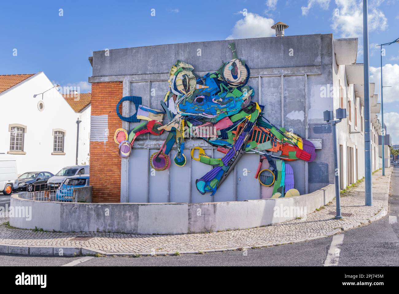 Europe, Portugal, Lisbon. April 20, 2022. Sculpture 'Plastic Frog ...