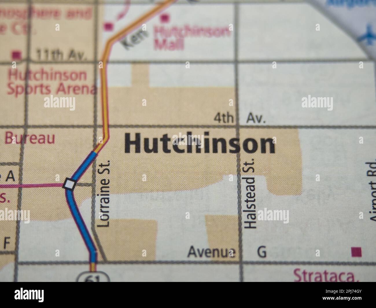 Overhead view of map focused on Hutchinson Kanas Stock Photo - Alamy