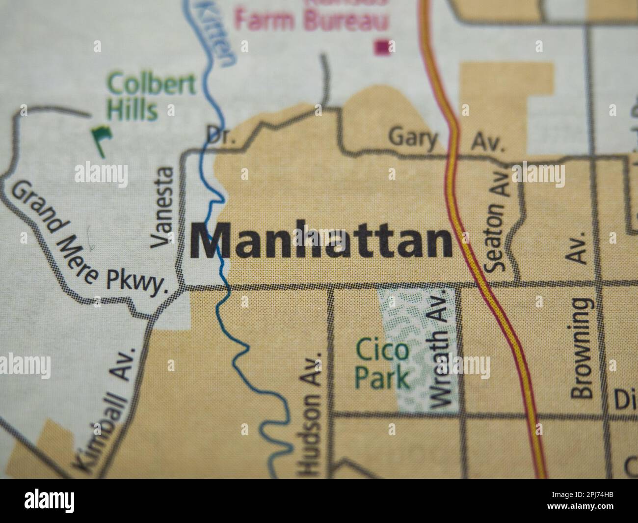 Overhead view of map focused on Manhattan Kanas Stock Photo - Alamy