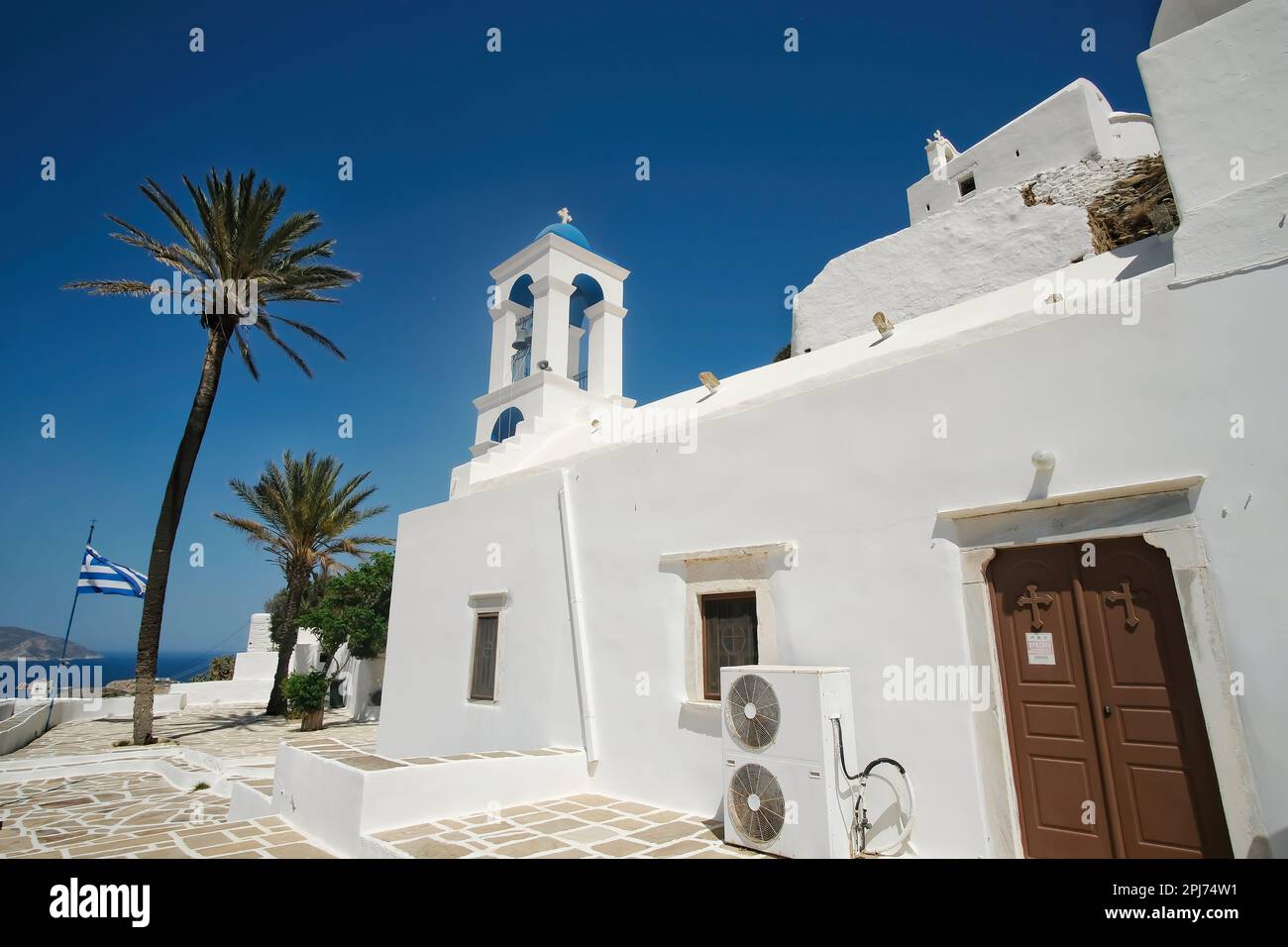 View of the beautiful whitewashed Orthodox Church of Panagia ...