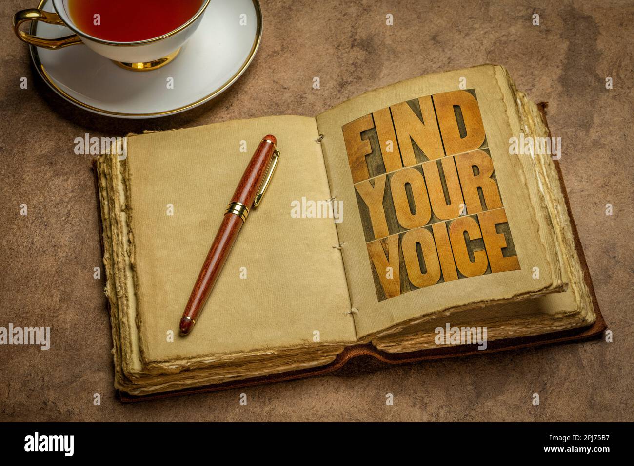 find your voice - word abstract in a retro journal, personal ...