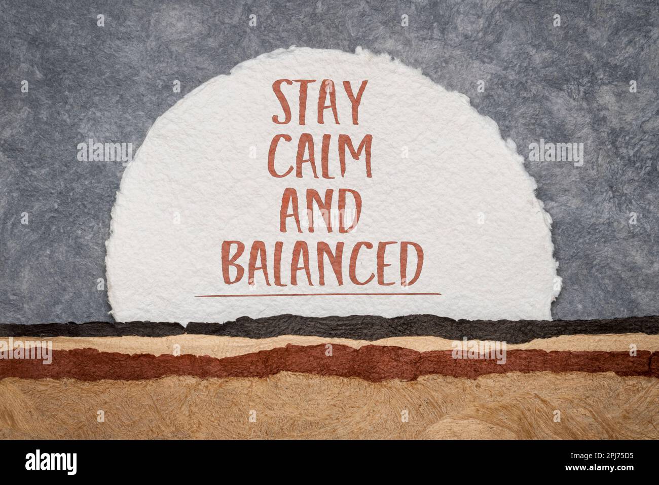 stay calm and balanced - inspirational handwriting on a handmade ...