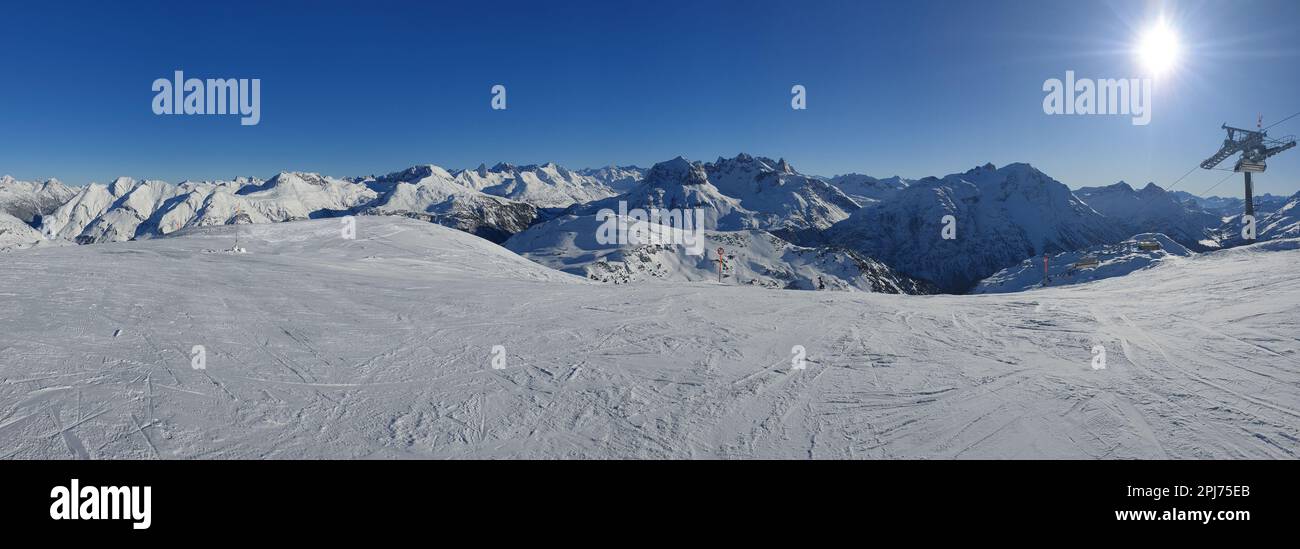 Spectacular skiing conditions with fresh powder snow ready to ski Stock ...