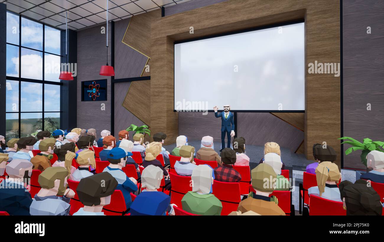 Metaverse avatars of people seminar online in virtual worlds, 3d render ...