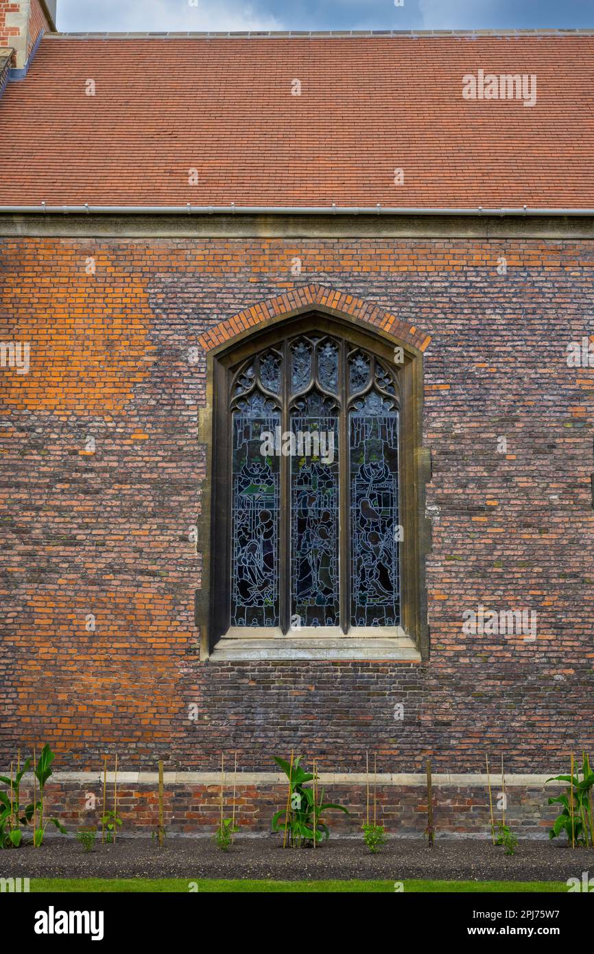 Beautiful stained glass in medieval window architecture at a historical ...