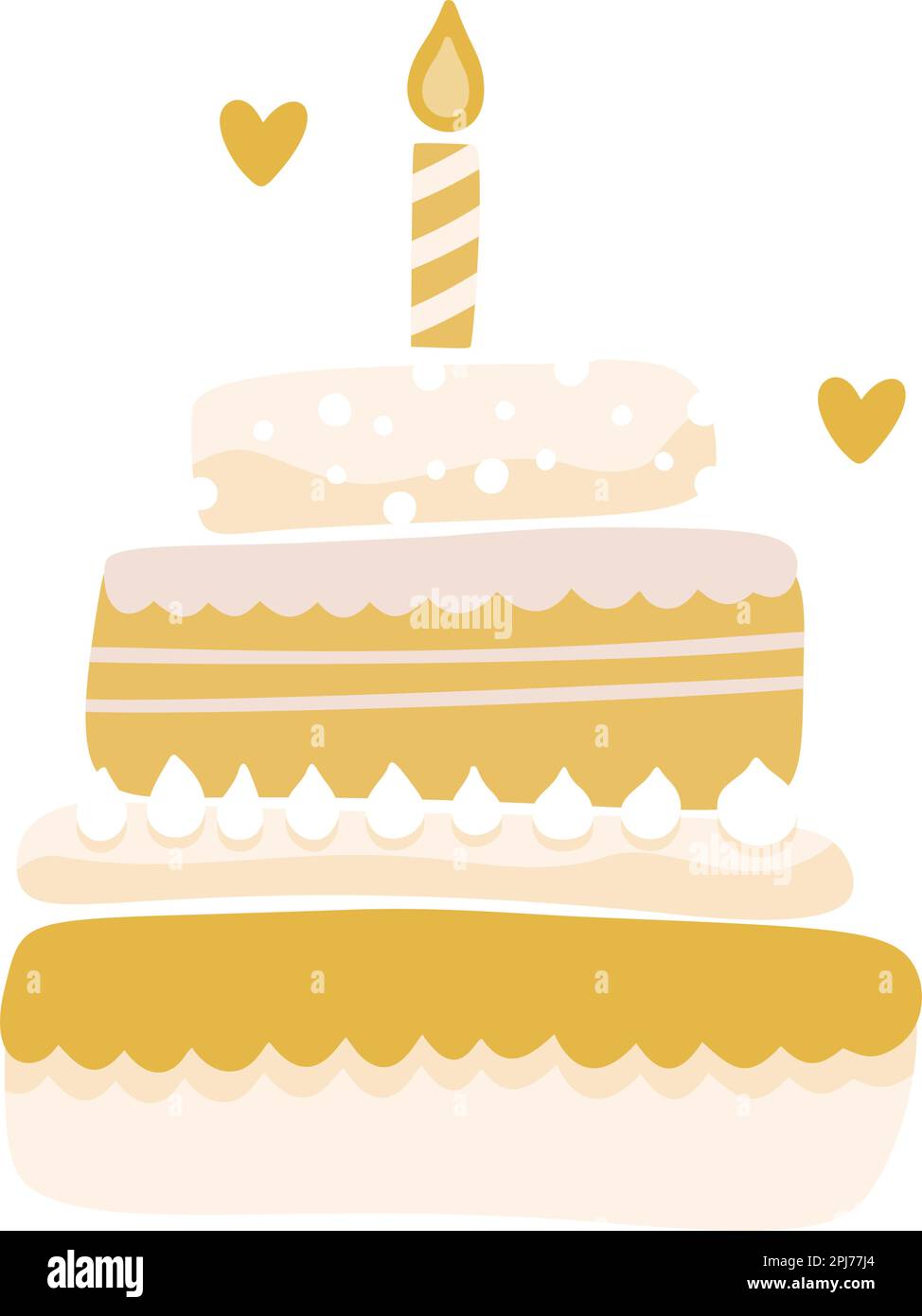 Birthday cake with a candle, vector party baby kids simple flat dessert ...