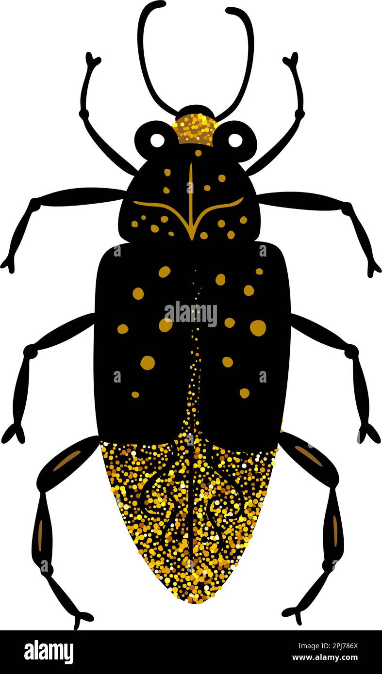 Black and gold glitter bug beetle, celestial vector fairy insect golden ...