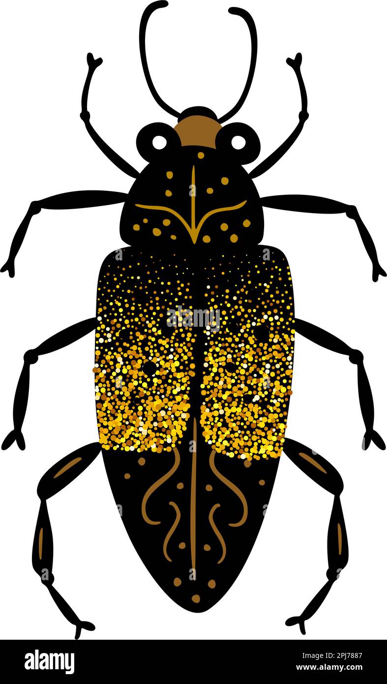 Black and gold glitter bug beetle, celestial vector fairy insect golden ...