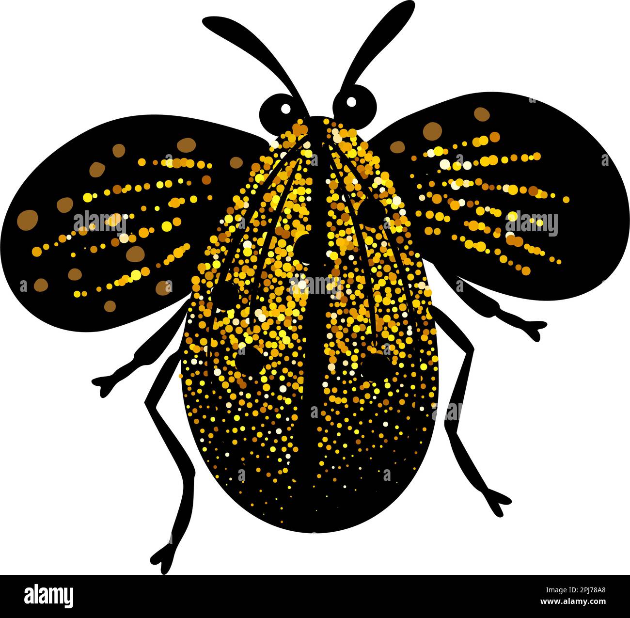 Black and gold glitter bug beetle, celestial vector fairy insect golden ...