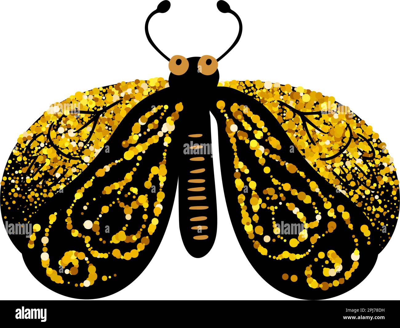 Black and gold glitter moth butterfly, celestial vector fairy insect ...