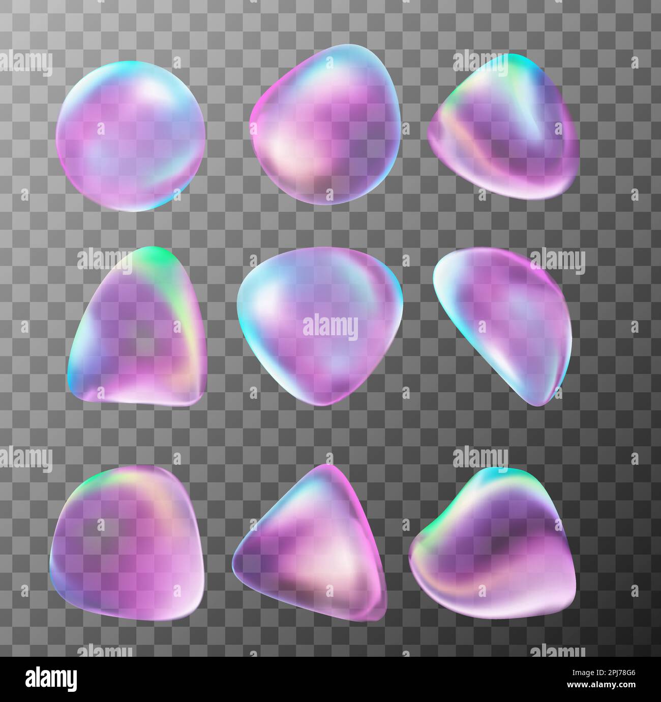 3d colorful pink bubble set. Realistic abstract render. Glossy soap ...