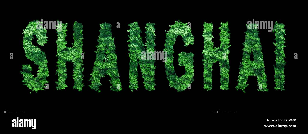 Shanghai lettering, Shanghai Forest Ecology Concept on Black, Clipping ...