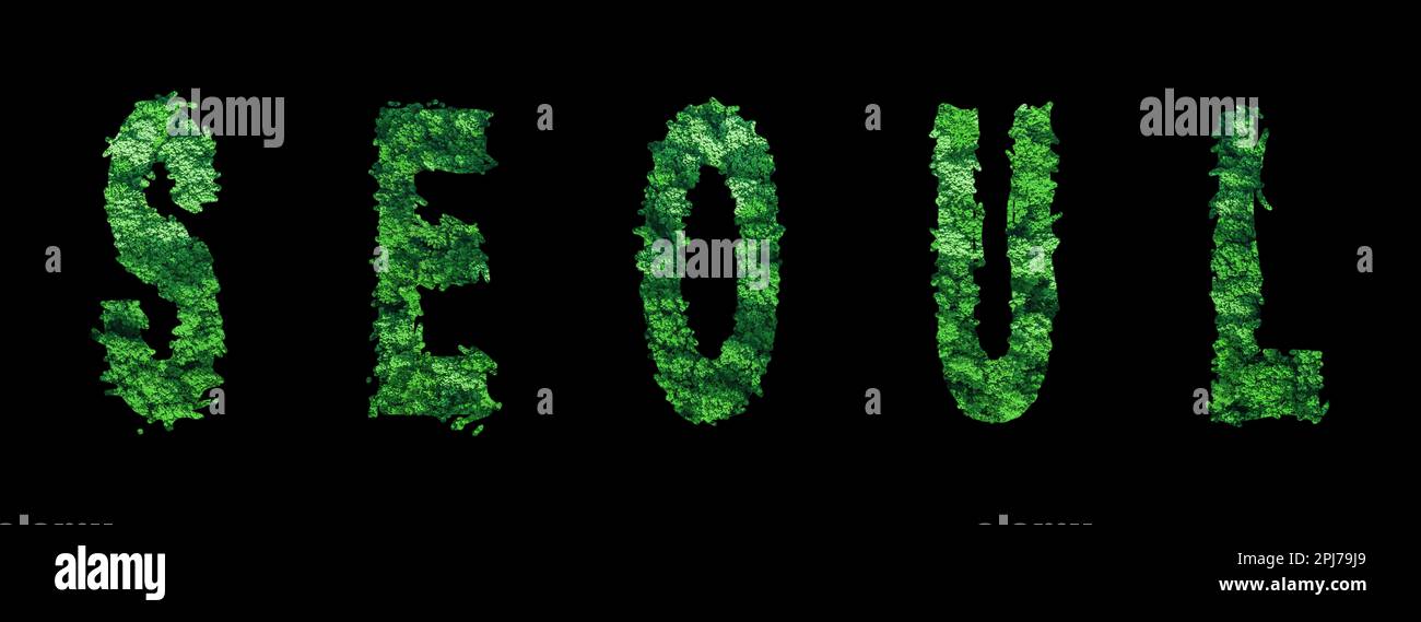 Seoul lettering, Seoul Forest Ecology Concept on Black, Clipping Path ...