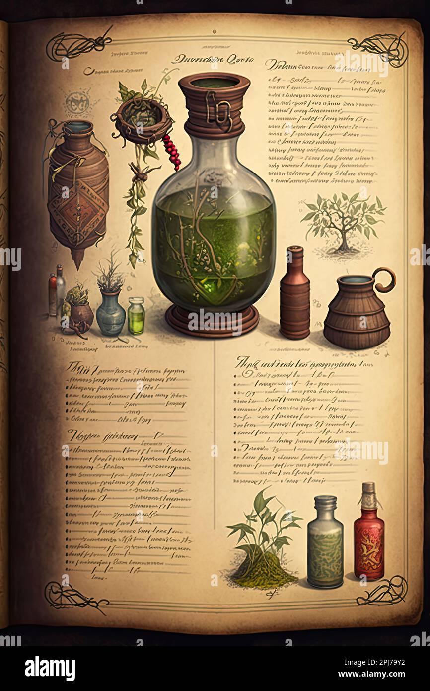 illustrations for a book about potions and spells Stock Photo - Alamy